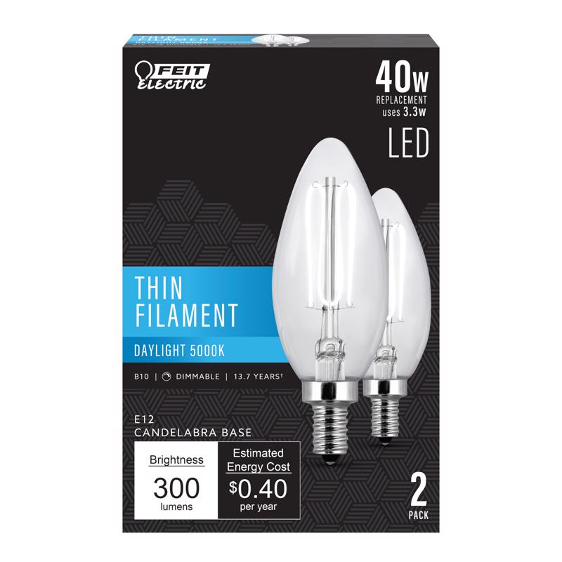 Feit B10 E12 (Candelabra) Filament LED Bulb Daylight 40 Watt Equivalen – SupremeDIY