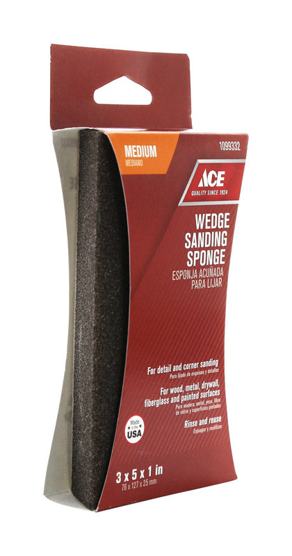 Ace 5 in. L X 3 in. W X 1 in. 80 Grit Medium Wedge Sanding Sponge ...