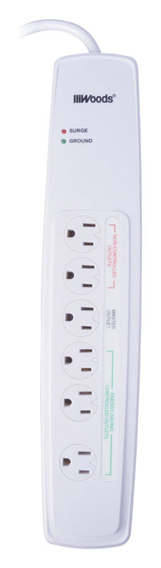 Southwire Woods 3 ft. L 6 outlets Smart-Enabled Surge Protector White ...