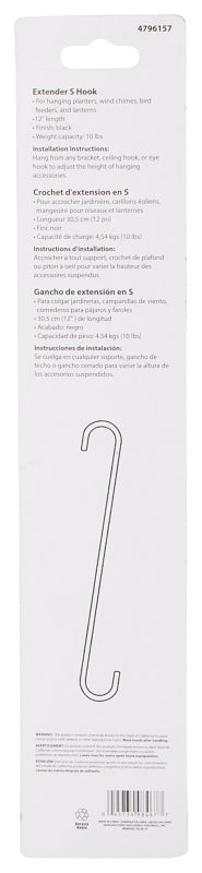 Landscapers Select GB0123L Extender S-Hook, 12 in H, Steel, Black, Bla ...