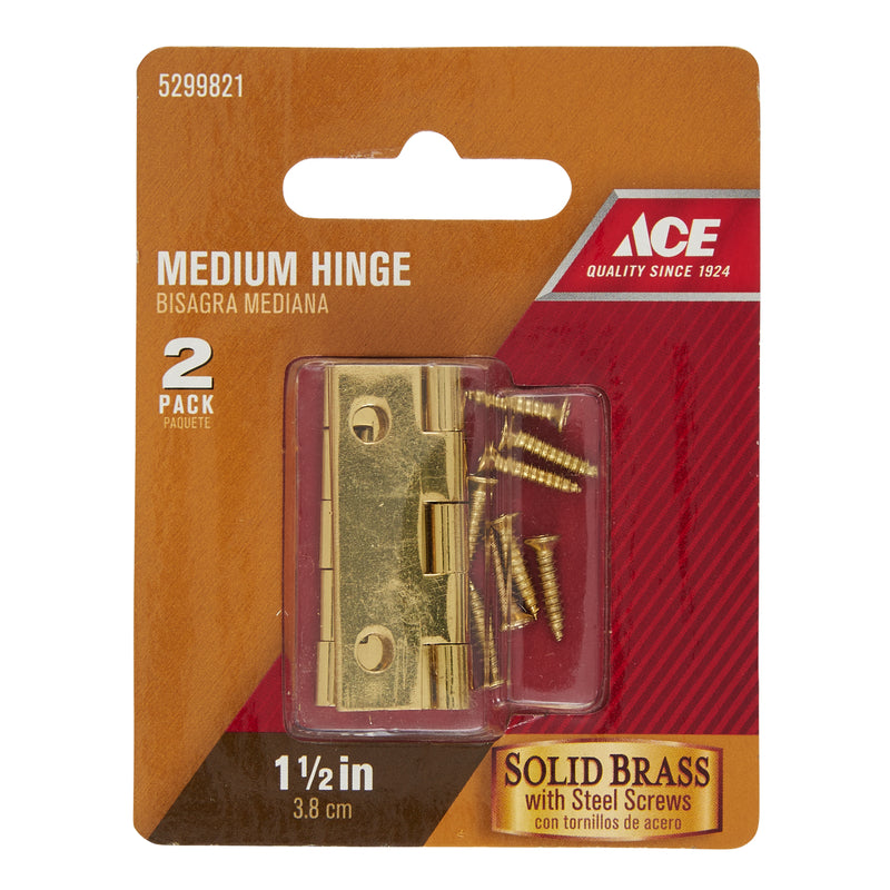 Ace 1-1/2 in. W X 1 in. L Polished Brass Brass Medium Hinge 2 pk ...