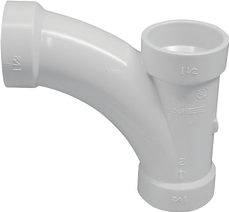 Canplas 194301 Combination Tee Pipe Wye, 1-1/2 in, Hub, PVC, White, SC ...