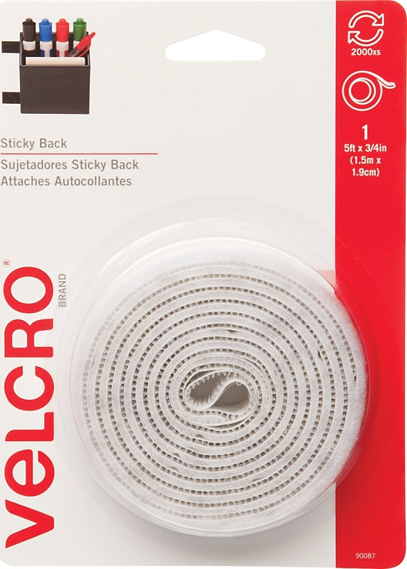 VELCRO Brand 90087 Hook and Loop Fastener, 3/4 in W, 5 ft L, Nylon, Wh ...