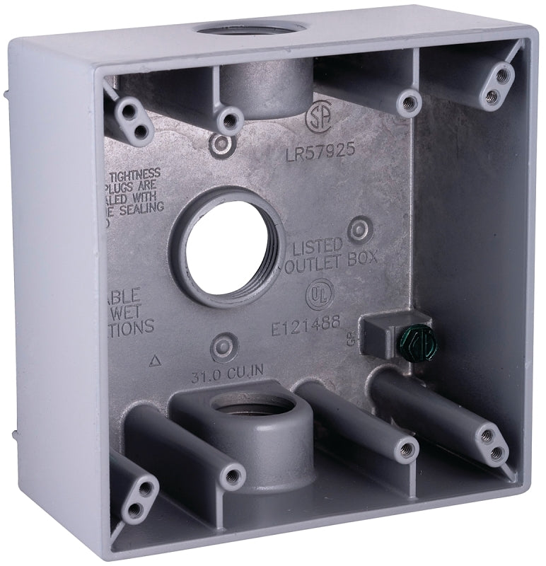 Hubbell 5341-0 Weatherproof Box, 3-Outlet, 2-Gang, Aluminum, Gray, Pow ...