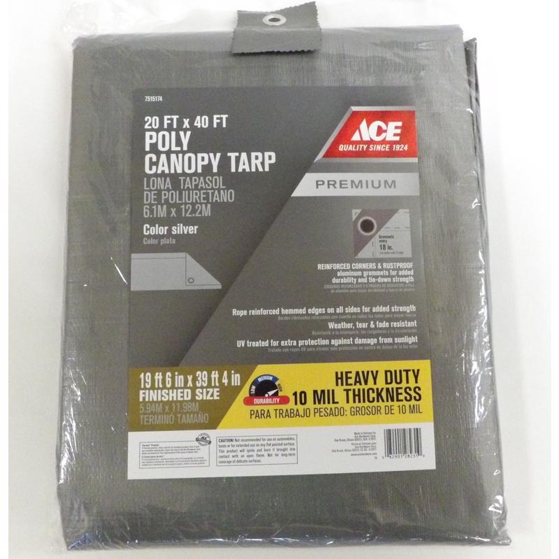 Ace 20 ft. W X 40 ft. L Heavy Duty Polyethylene Canopy Tarp Silver ...