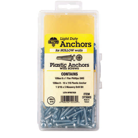 HILLMAN .164 in. D X 7/8 in. L Plastic Pan Head Conical Anchor Kit 201 ...