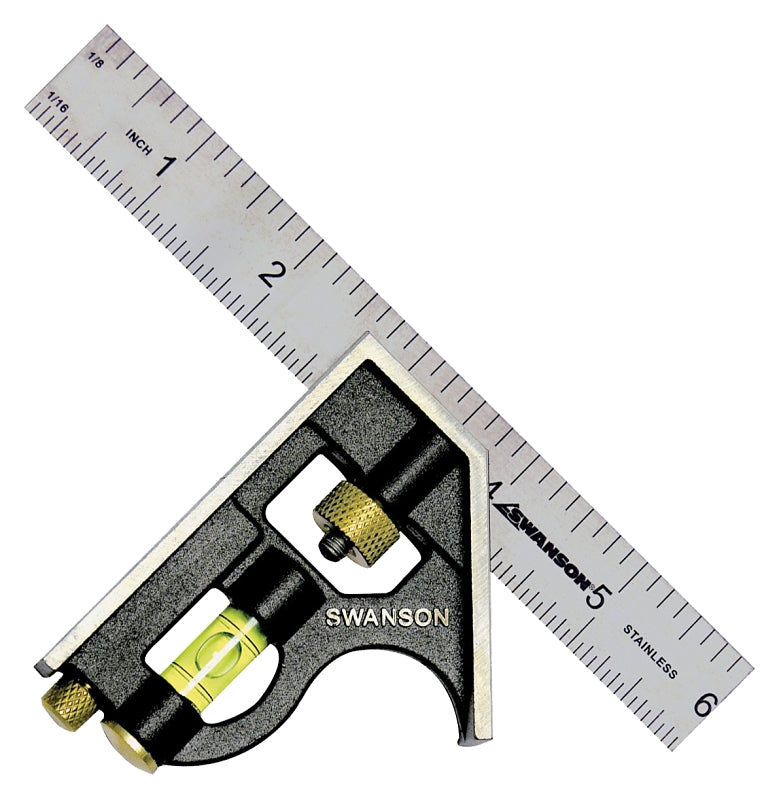 Swanson TC130 Combination Square, 3/4 in W Blade, 6 in L Blade, SAE Gr ...
